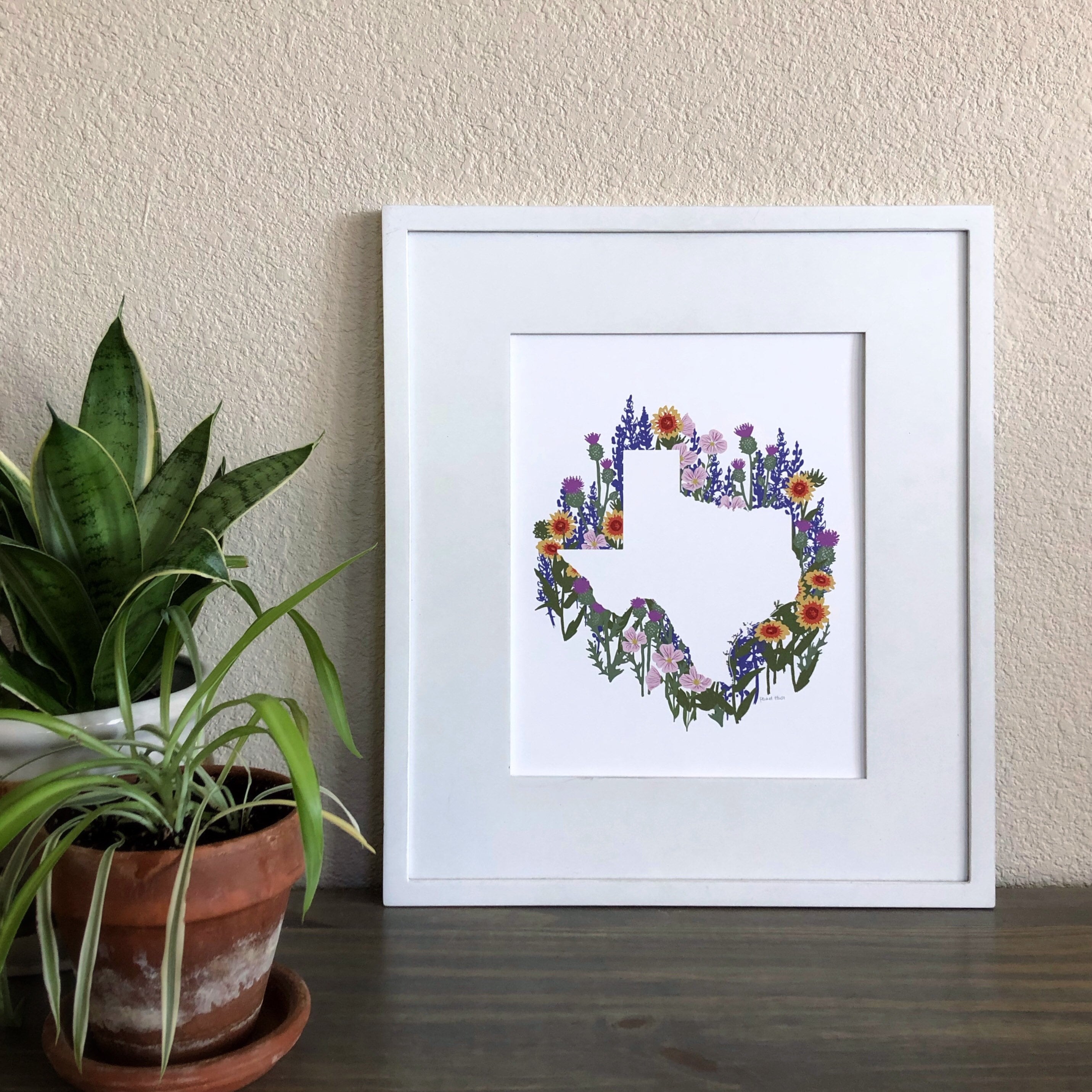 Texas State Print Wildflowers // State Map Silhouette - Etsy
