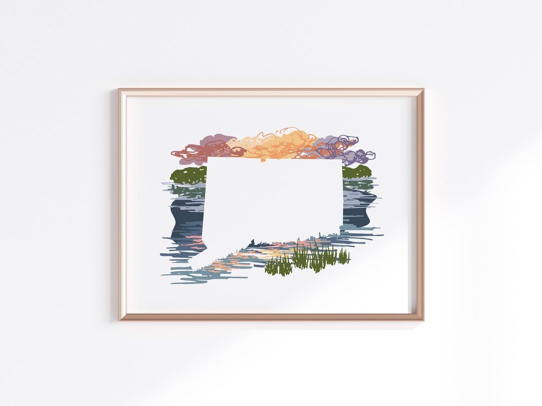 Connecticut State Print - Coast // State Map Silhouette - Etsy
