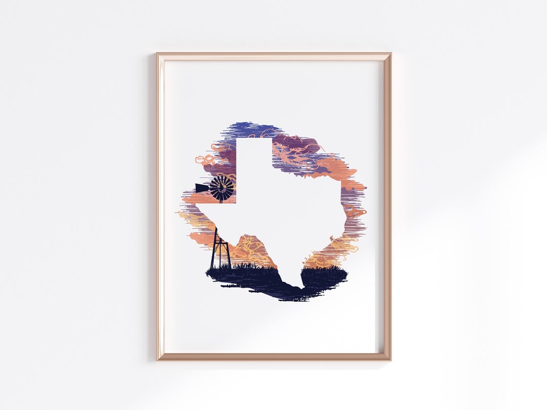 Texas State Print - Sunset // State Map Silhouette - Etsy