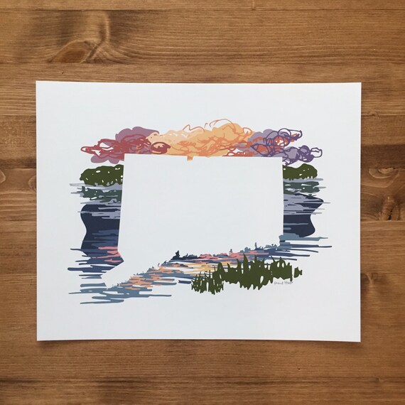 Connecticut State Print Coast // State Map Silhouette | Etsy