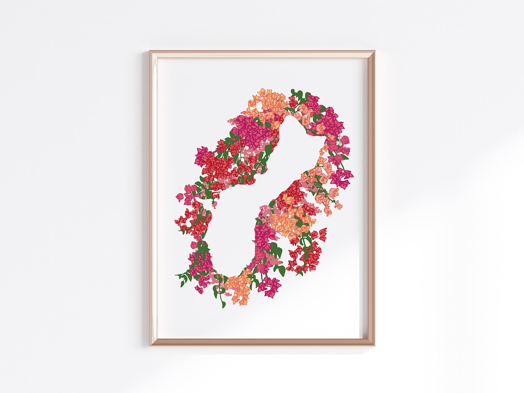 Guam Print - Bougainvillea // Country Map Silhouette - Etsy