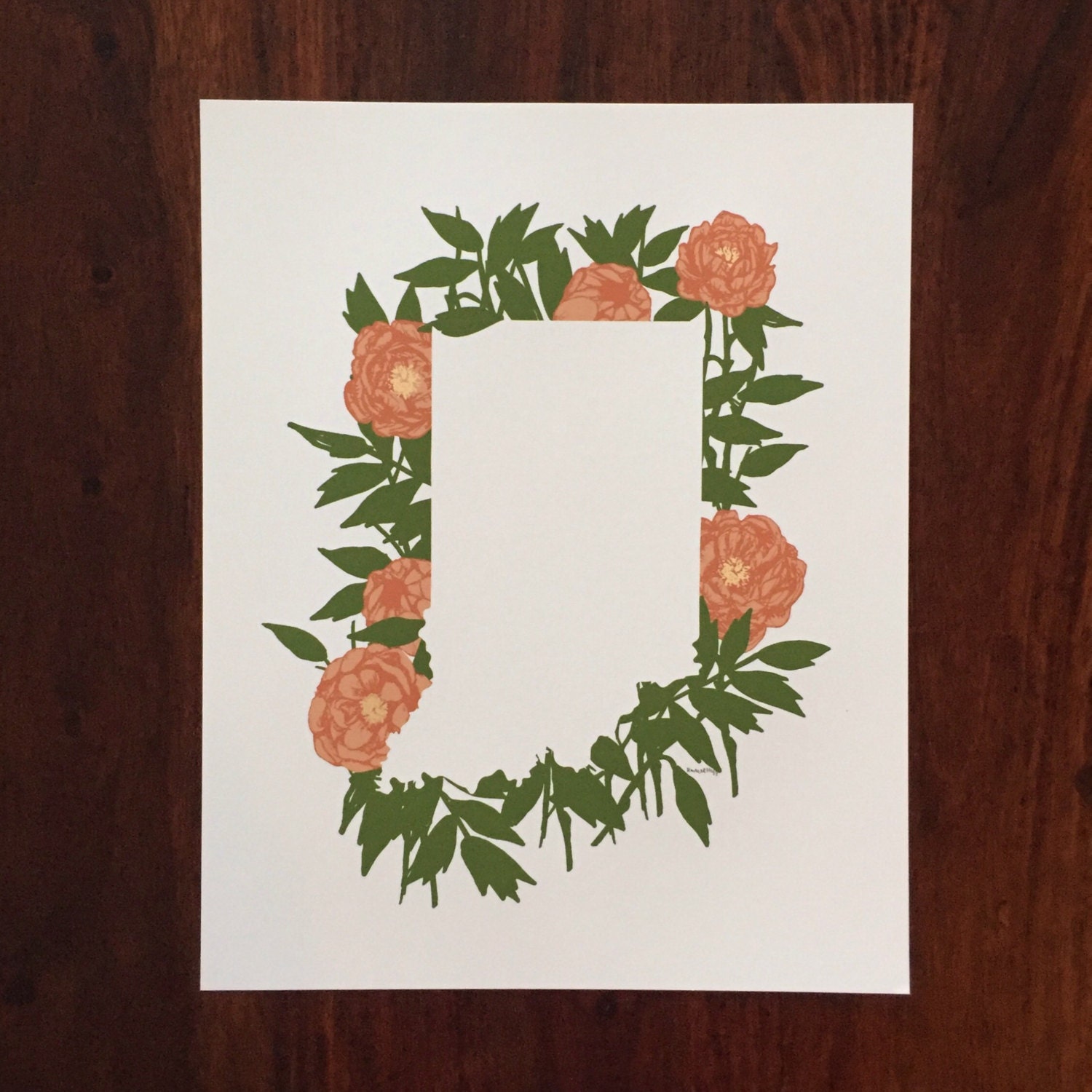 Indiana State Print - Peonies // State Map Silhouette - Etsy