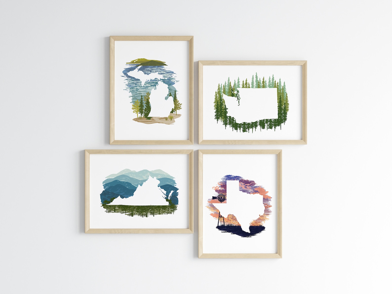 Print Bundle Packs // US State Country Map Silhouette Art - Etsy