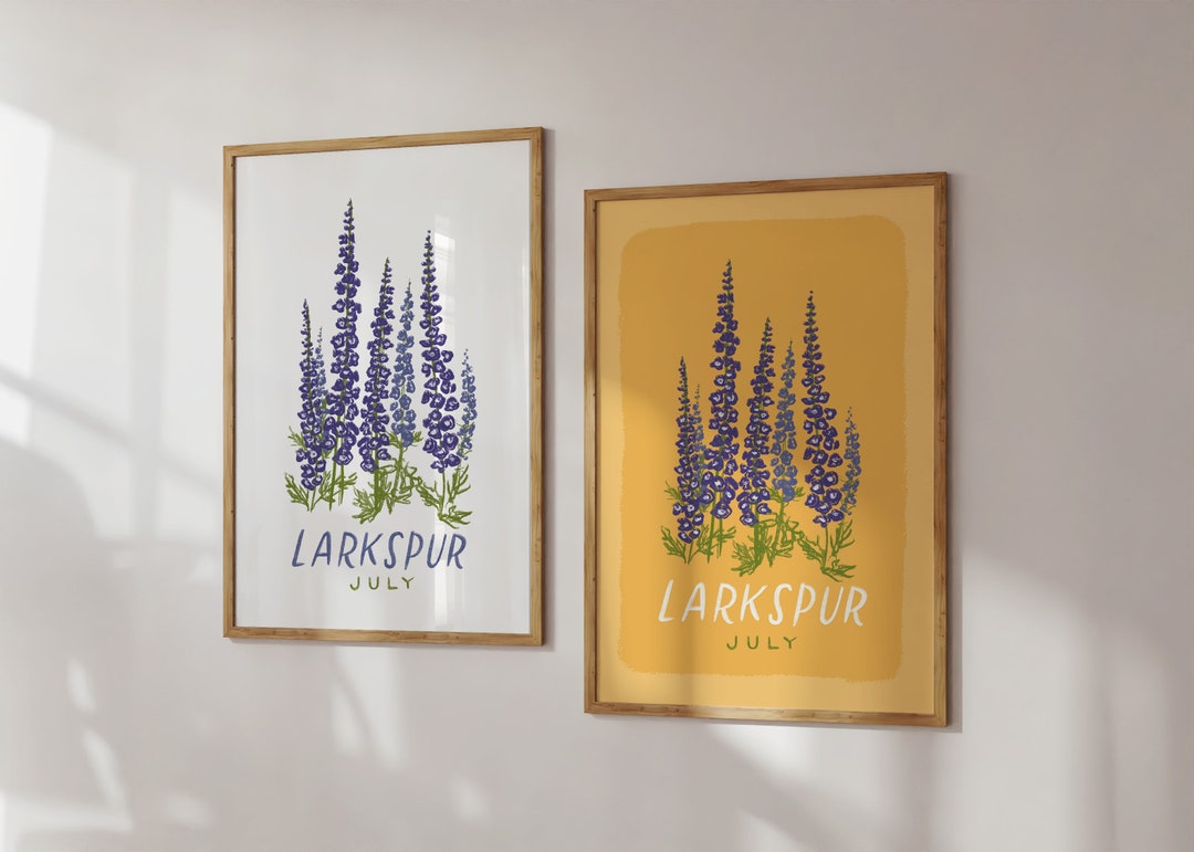 Larkspur - July Birth Month Flower - Floral Illustration Art Print - Etsy