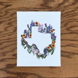 Texas State Print - Wildflowers // State Map Silhouette - Etsy