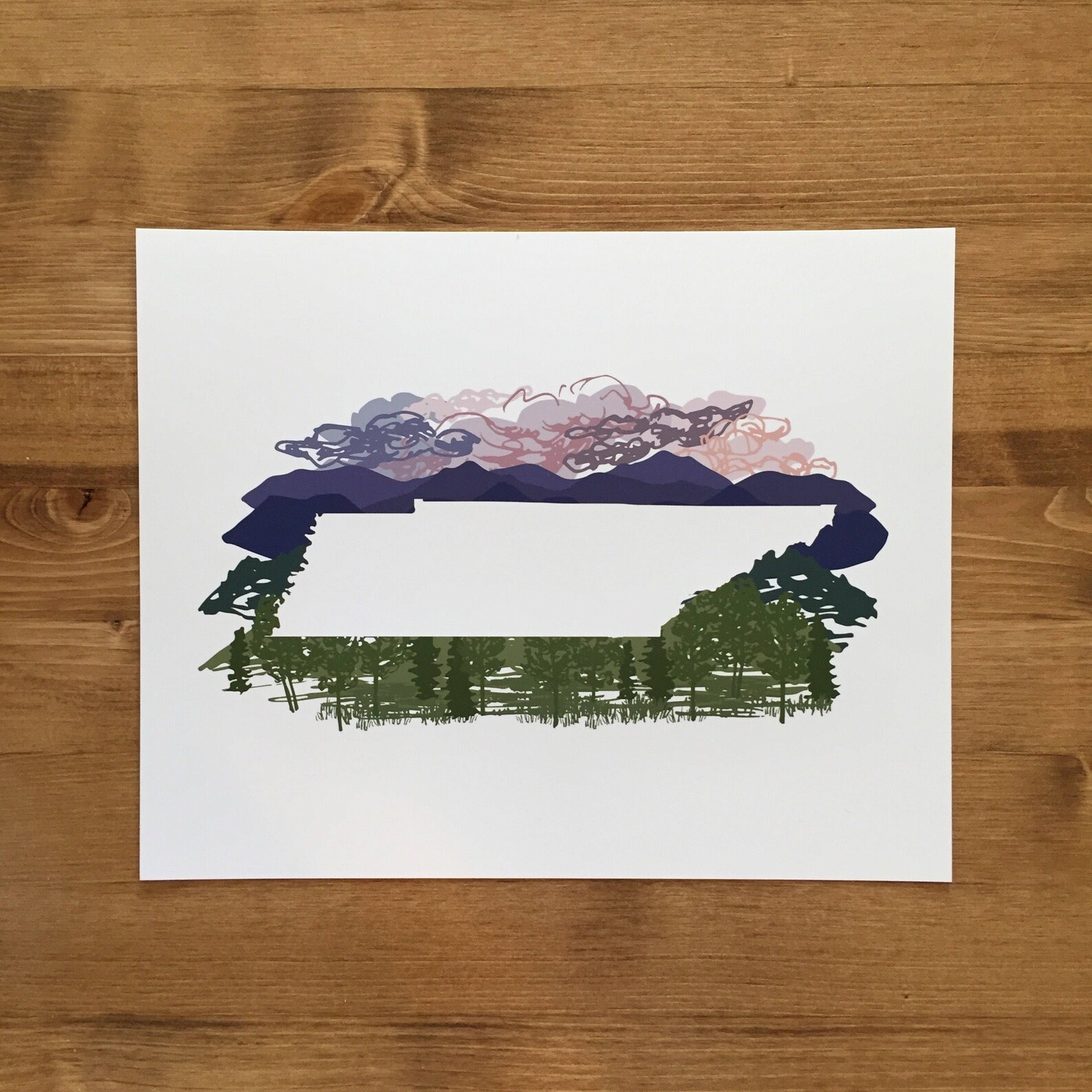 Tennessee State Print Mountains // State Map Silhouette | Etsy