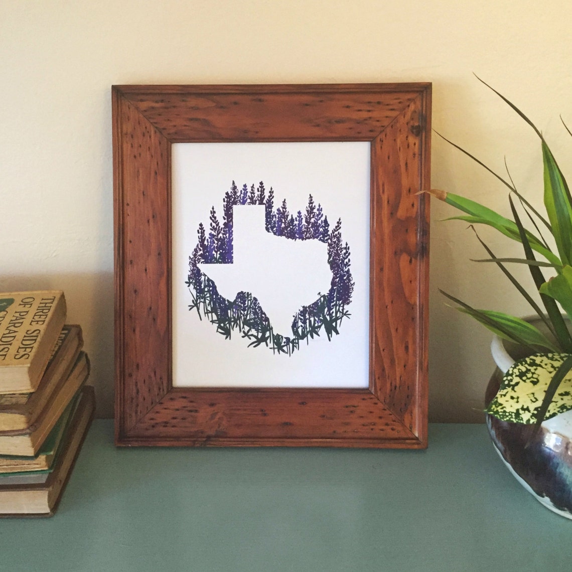 Texas State Print Bluebonnets // State Map Silhouette | Etsy
