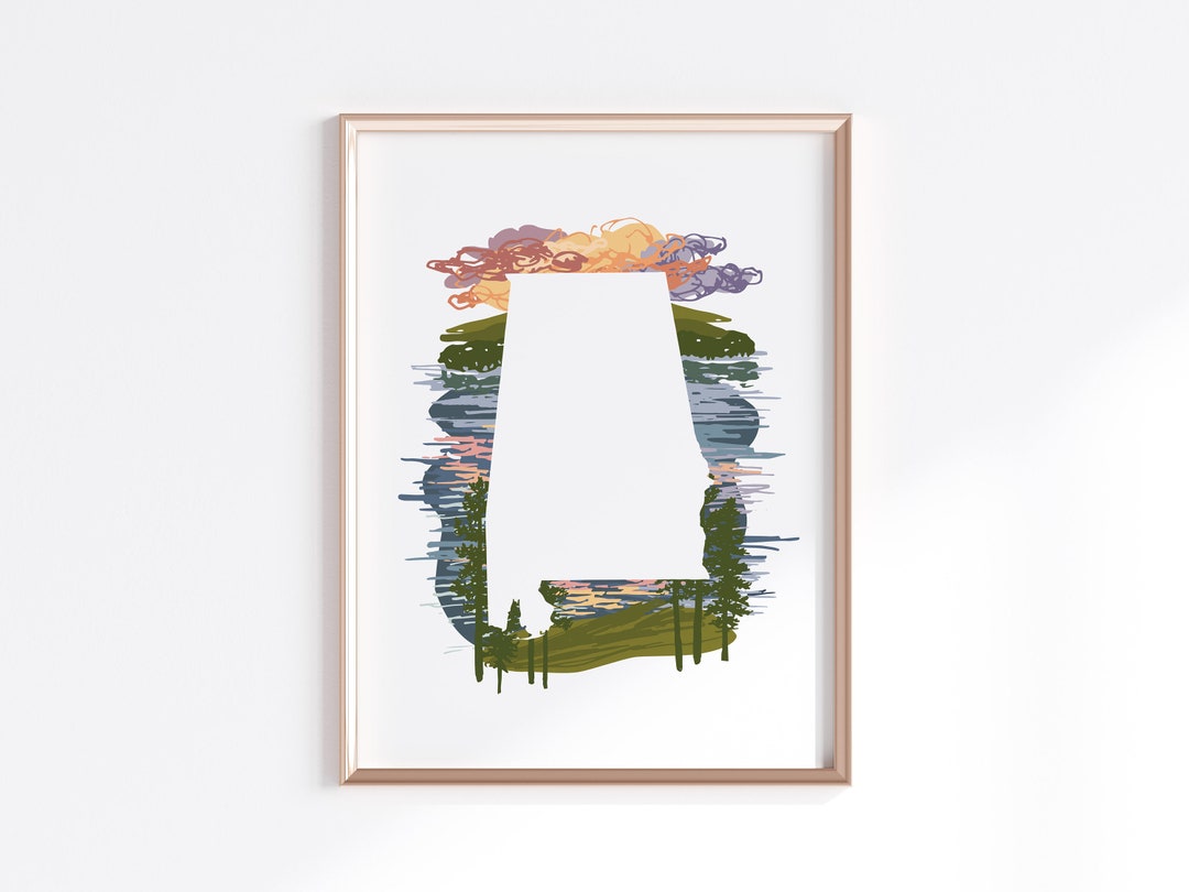 Alabama State Print - Lake // State Map Silhouette - Etsy