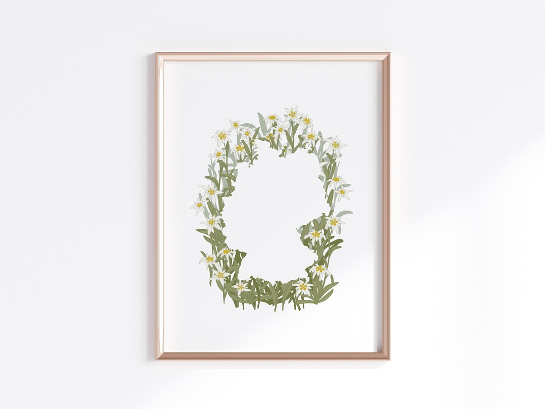 Germany Print - Edelweiss Flowers // Country Map Silhouette - Etsy
