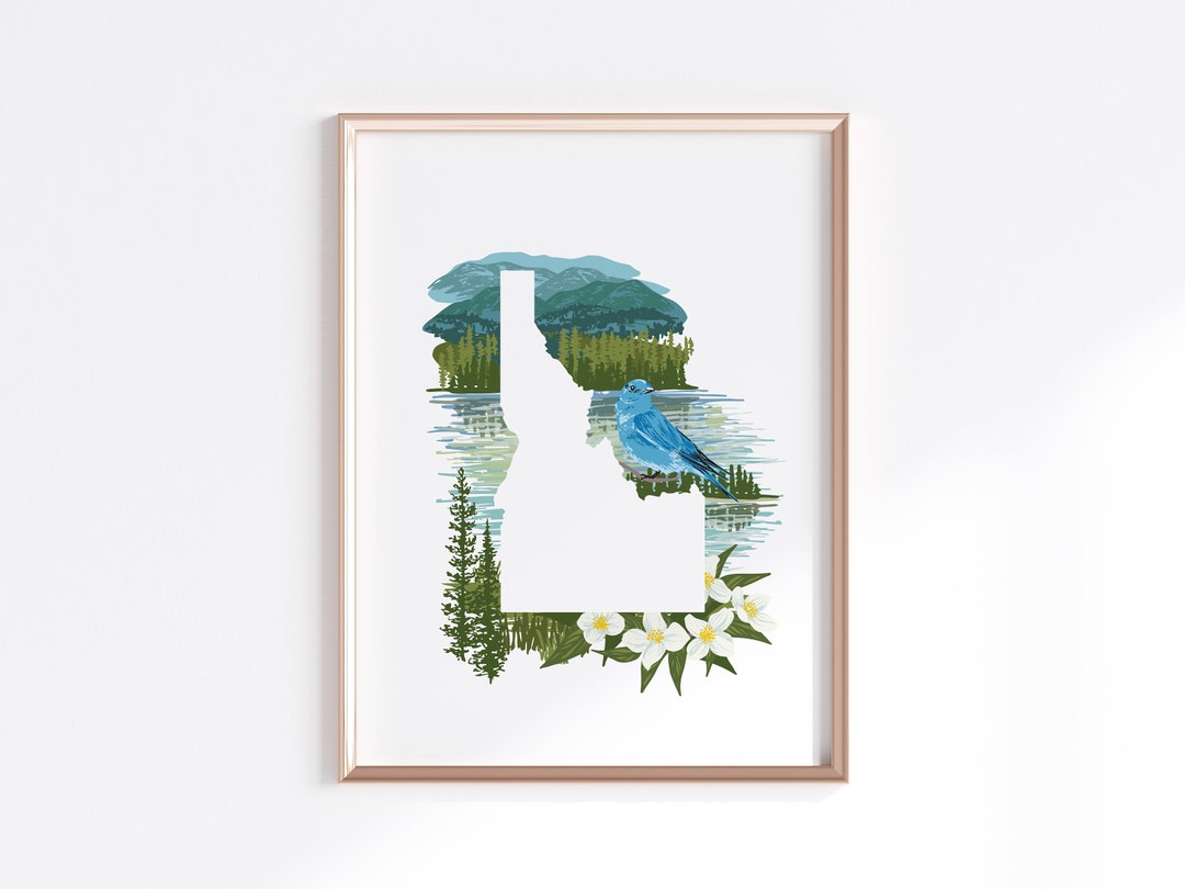 Idaho State Print - Bluebird, Syringa, Priest Lake // State Map ...
