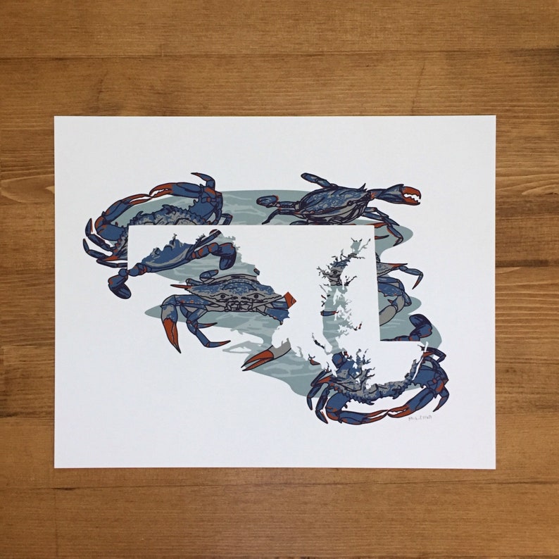 Maryland State Print Blue Crab // State Map Silhouette - Etsy