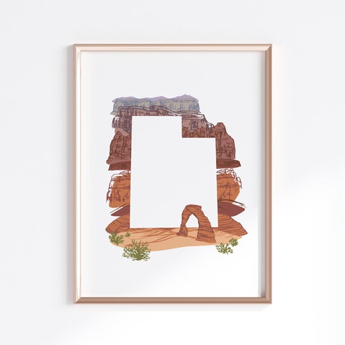 Utah State Print Red Rocks // State Map Silhouette - Etsy