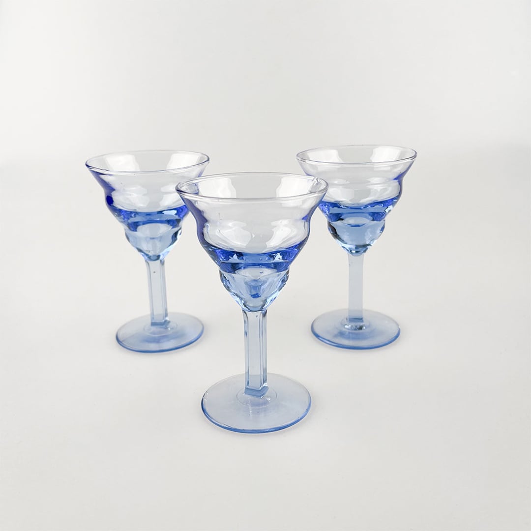 Three Blue Crystal Glasses, 1980's - Etsy