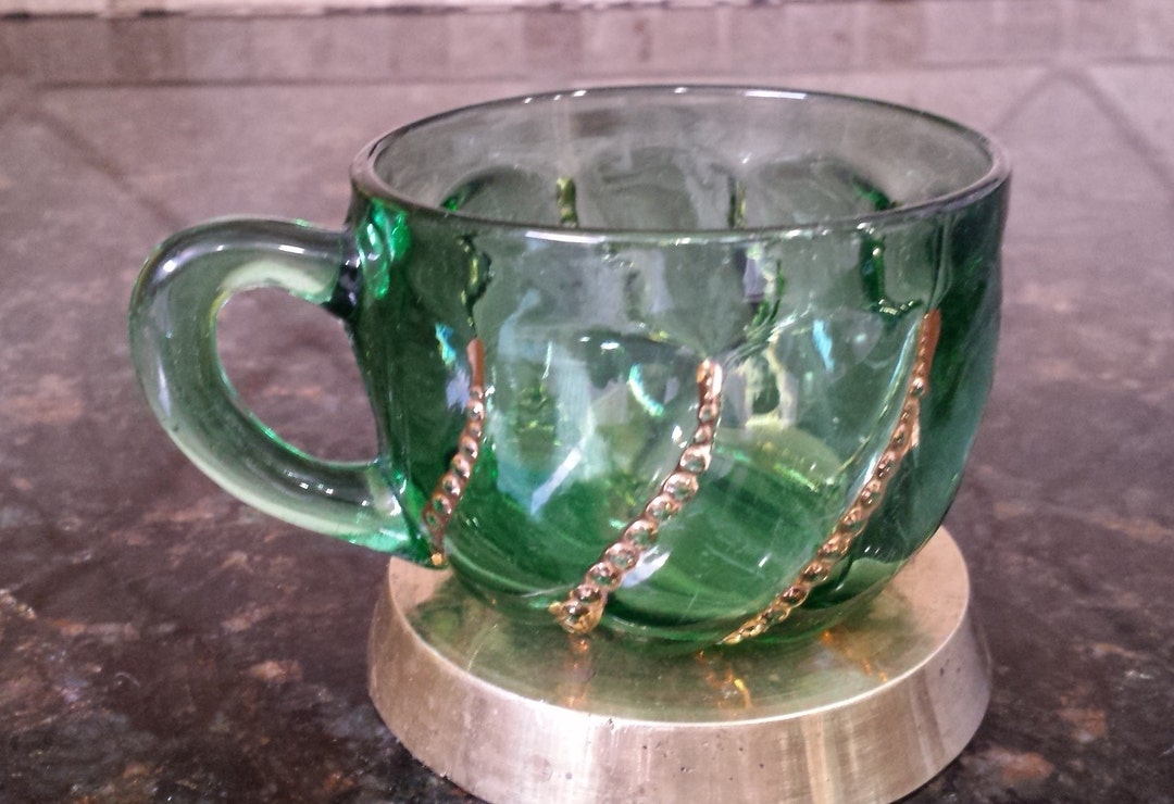 EAPG - Duncan's Beaded Swirl - Cup - Emerald Green and Gold C.1890 - Etsy