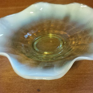 Duncan Miller OPALESCENT Vaseline Yellow Ruffled Glass 8 3/4" Bowl ...