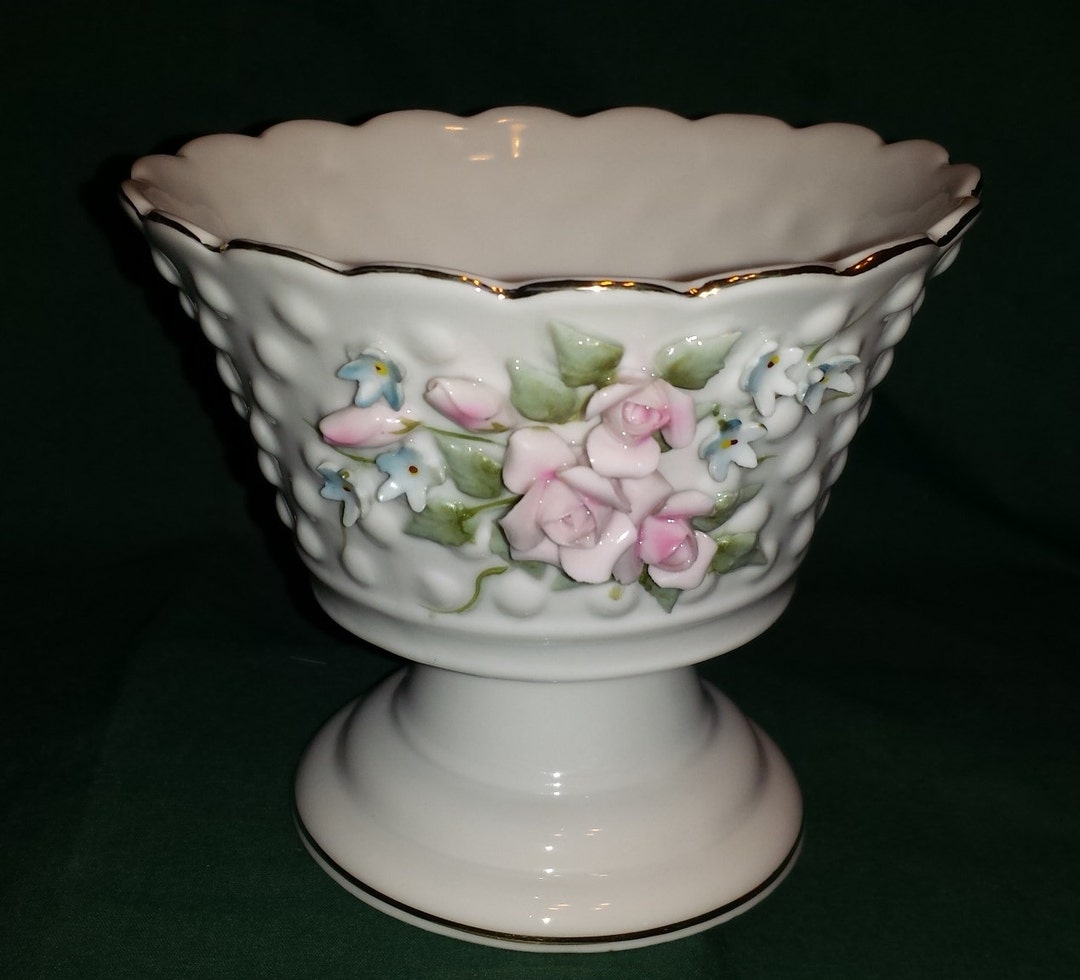 Lefton China Pedestal Candy Dish 1190 Raised Roses & Bumps - Etsy