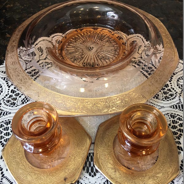 Depression Glass With Gold Trim - Etsy