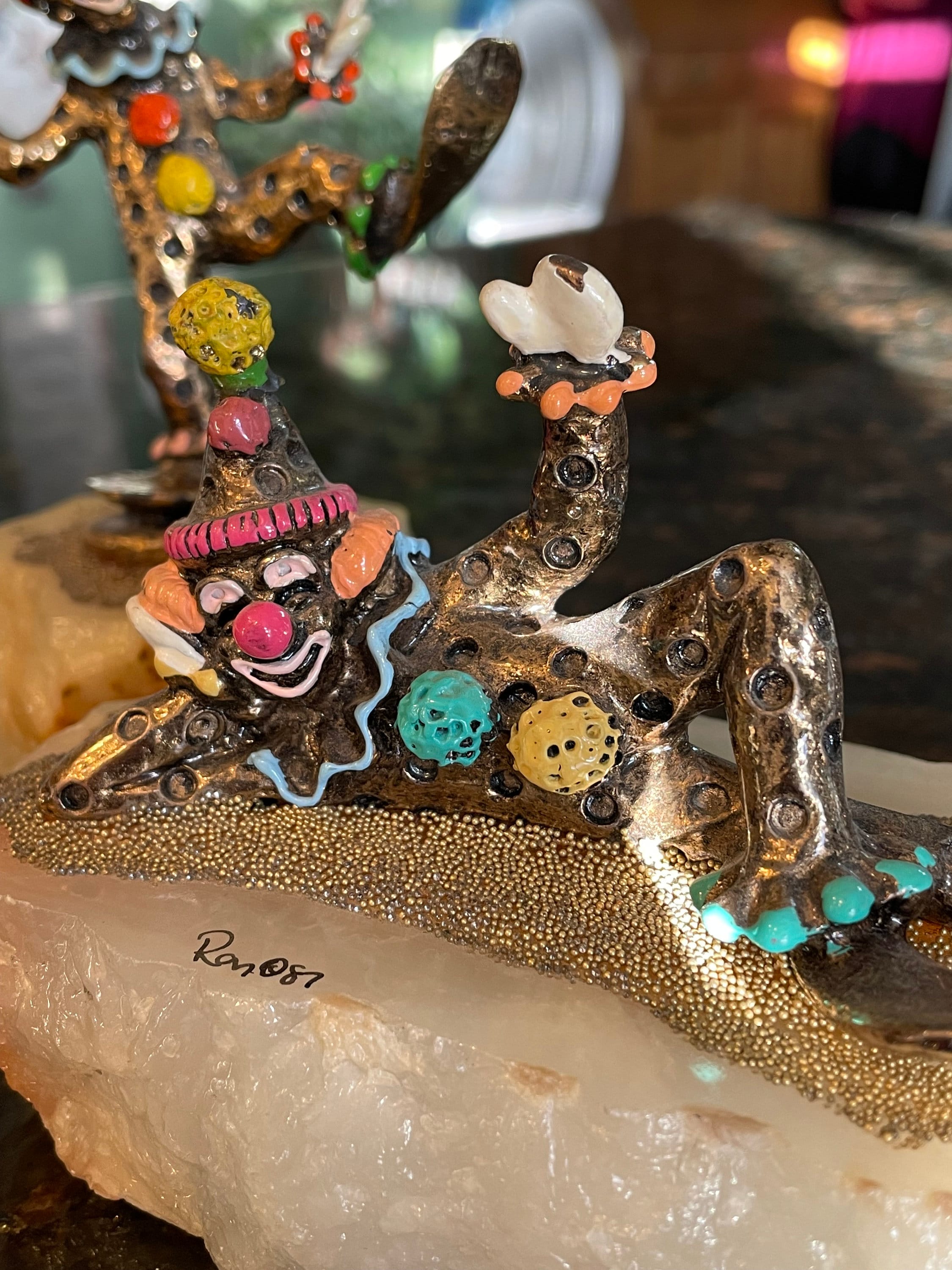 2 Ron Lee 24K Gold Plated Clowns, Onyx Base, Pinky the Clown Lying Down ...