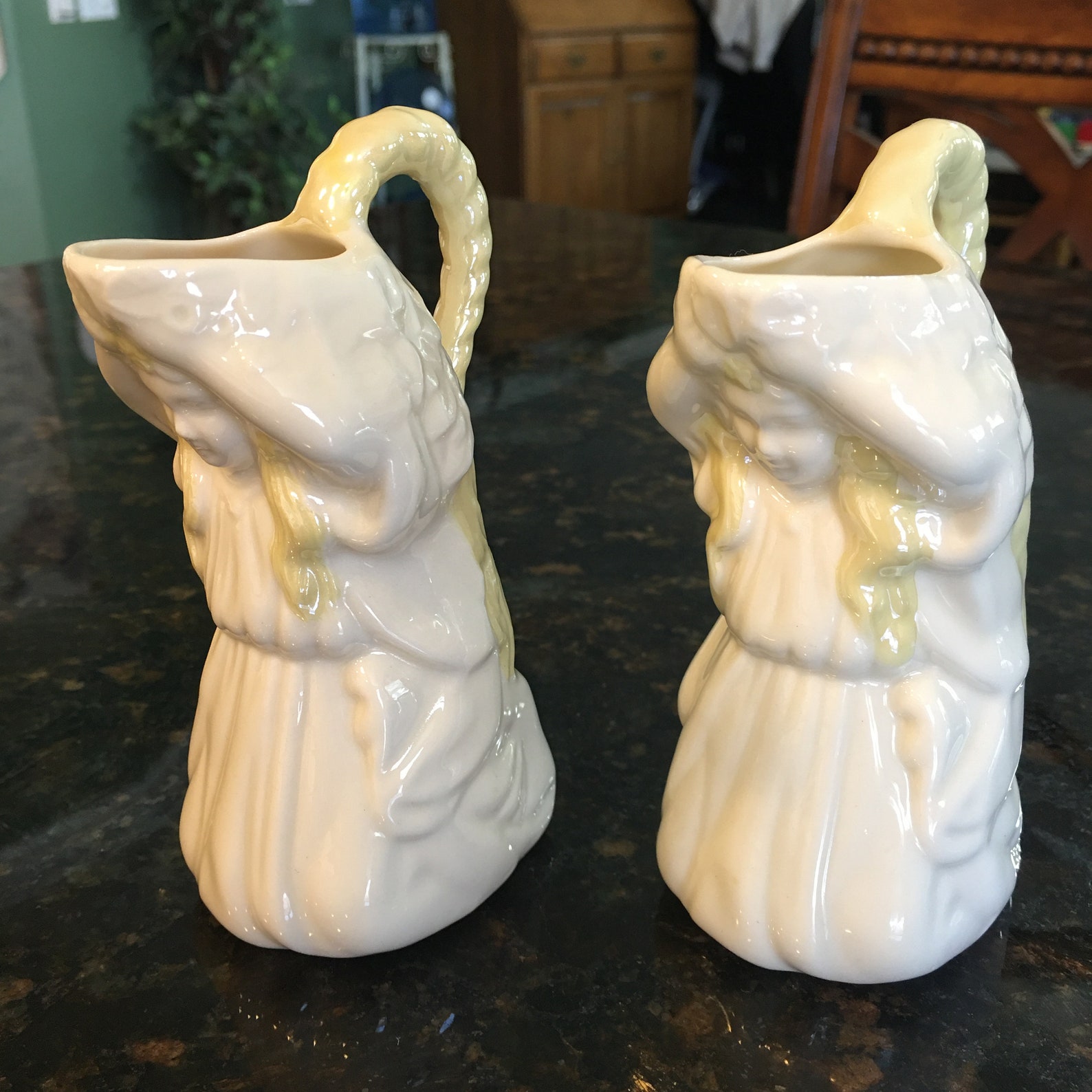 TWO Antique Irish Belleek Porcelain Undone Angel/ Creamer Maiden~ Mint ...