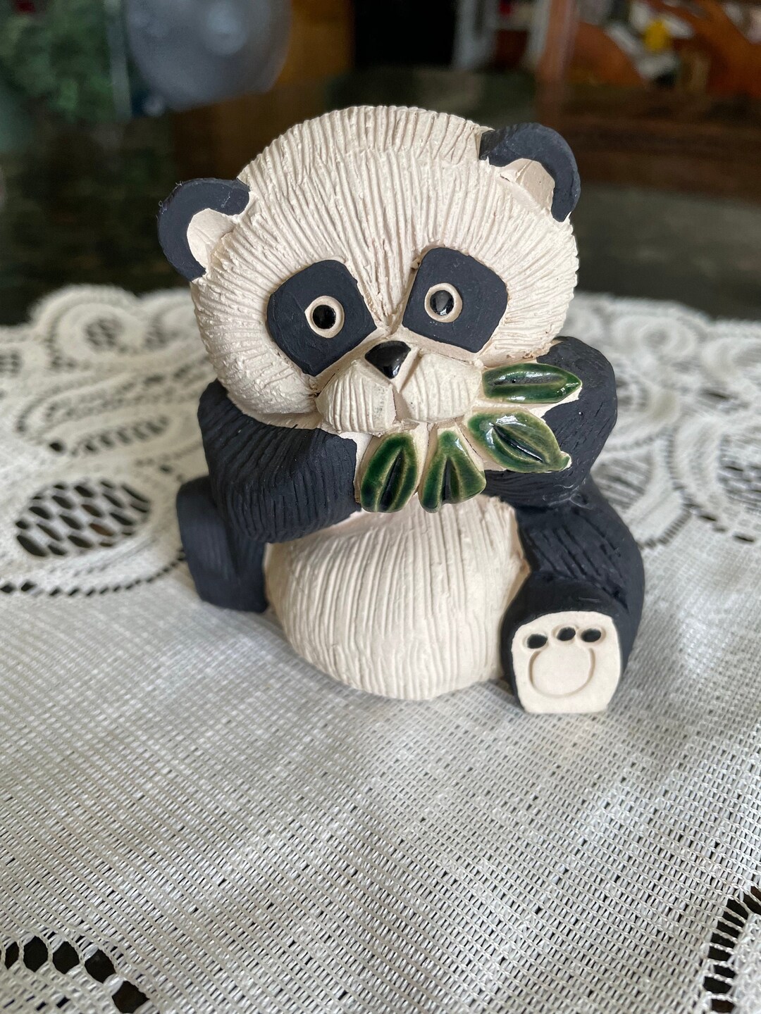 Vintage Artesania Rinconada PANDA BEAR Eating Green Leaves! - Etsy