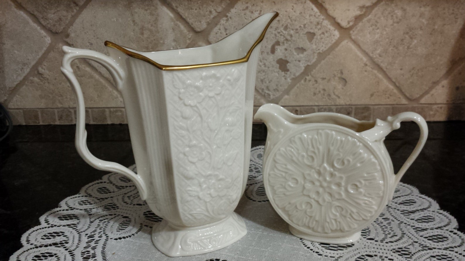 TWO Lenox Narrow Water Pitchers or Vases, One From Carolina Collection ...