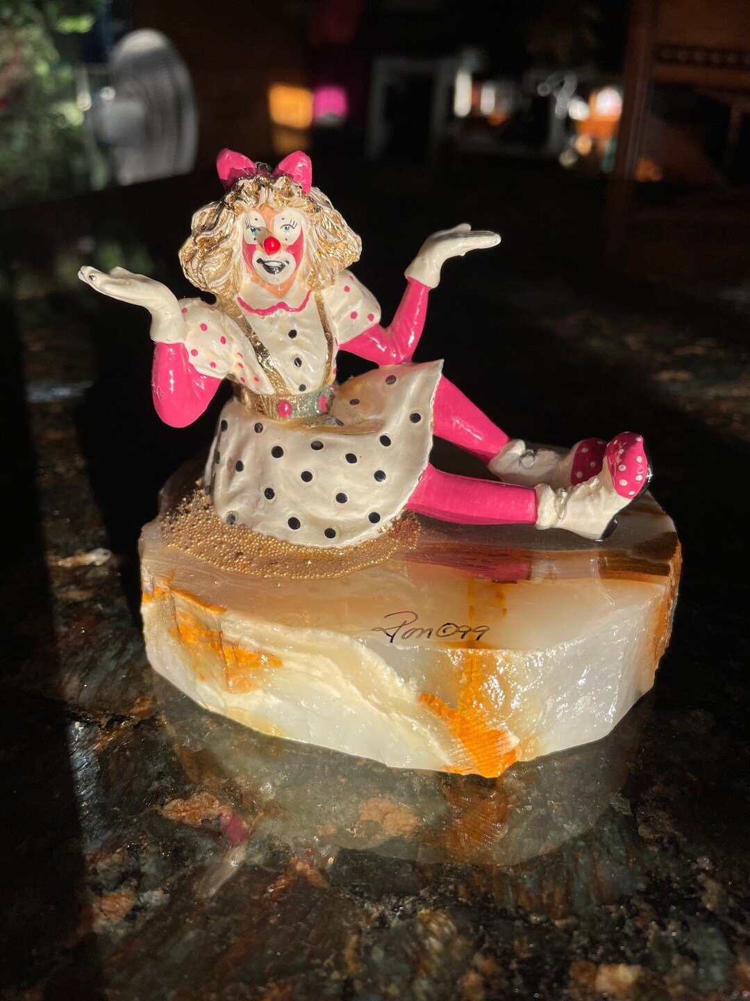 1999 Ron Lee Clown Sculpture, Adorable Lara on Solid Onyx Base, Number ...