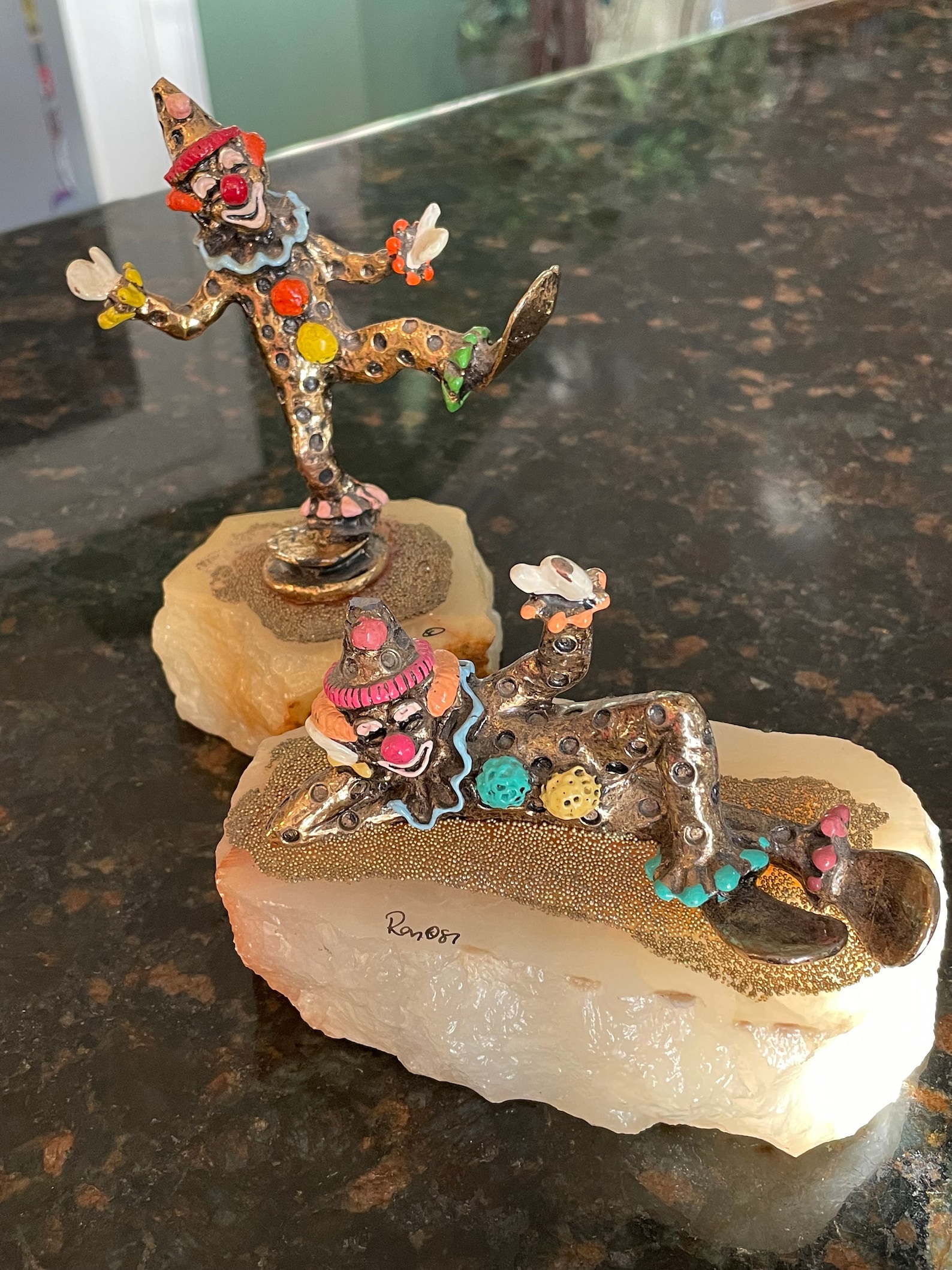 2 Ron Lee 24K Gold Plated Clowns, Onyx Base, Pinky the Clown Lying Down ...