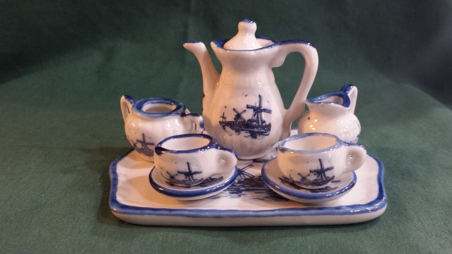 Miniature Vintage Delft-like Blue Serving Set Teapot Cups - Etsy