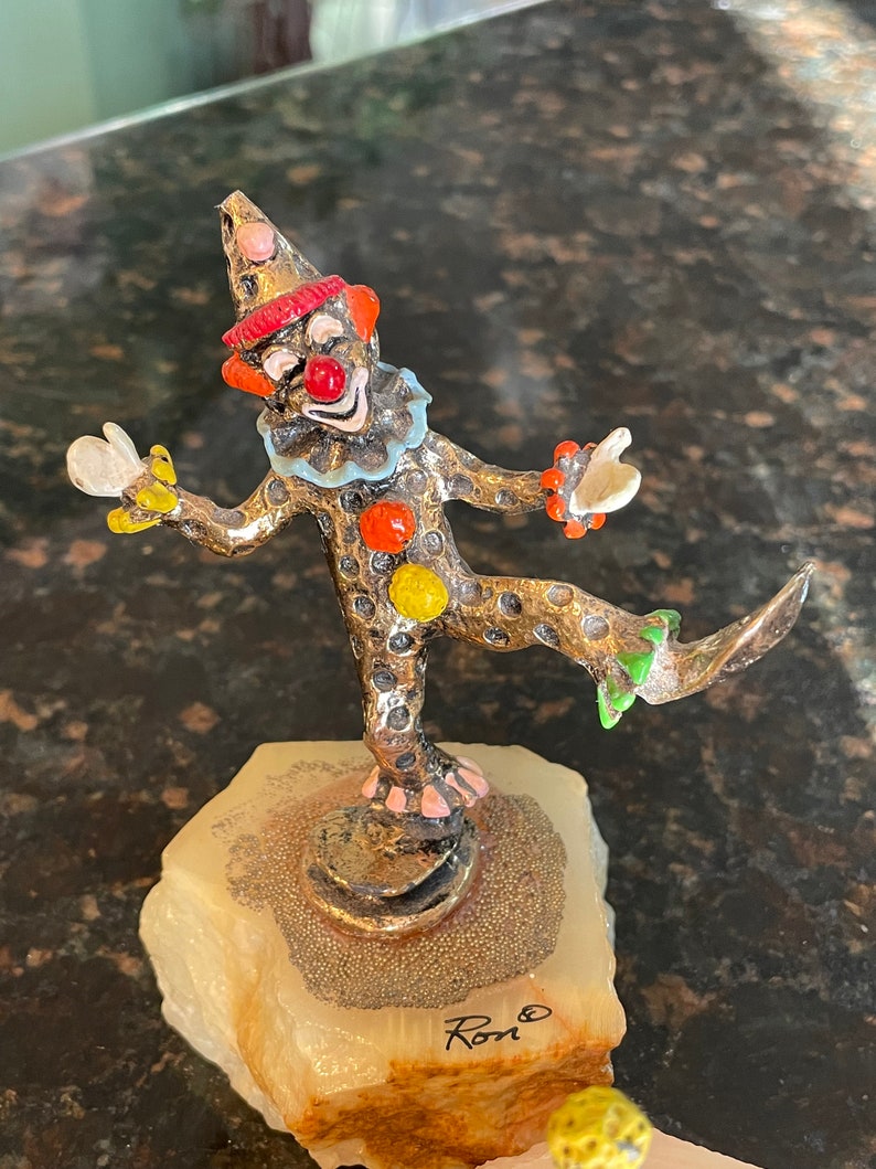 2 Ron Lee 24K Gold Plated Clowns, Onyx Base, Pinky the Clown Lying Down ...