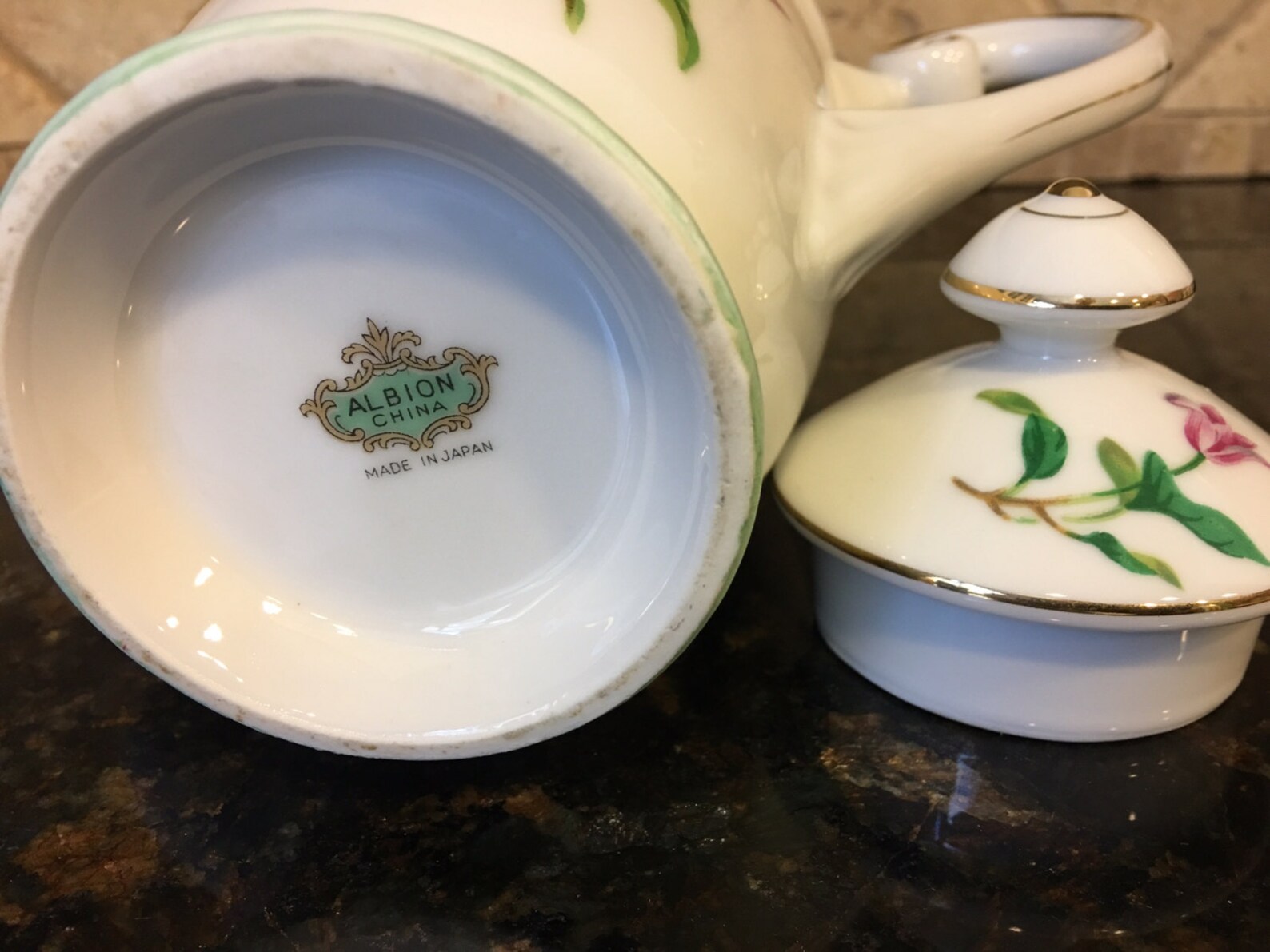 Vintage Floral Albion Tea Pot With Pink Lilies and Green Leaves - 8.5 ...