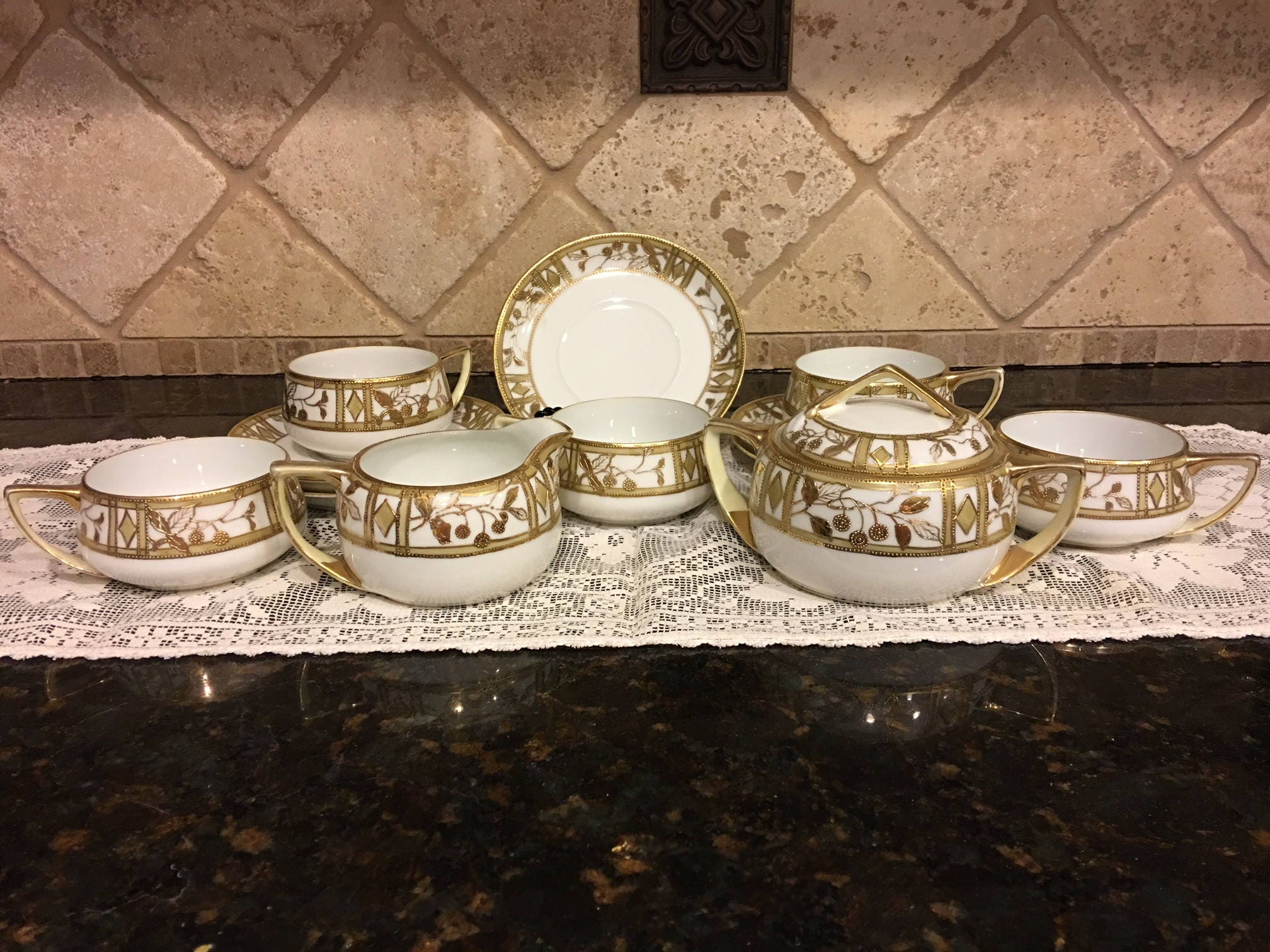 Gorgeous Gold and White Nippon Porcelain TEA SET With Moriage Gold ...