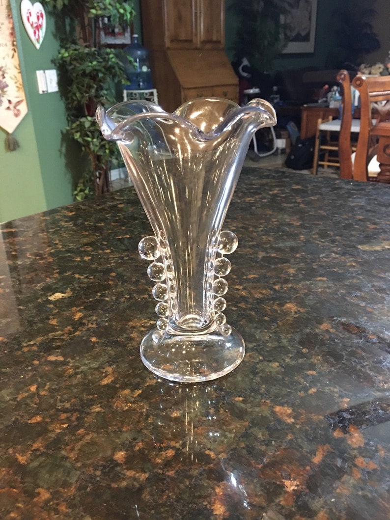 Vintage Imperial Clear Candlewick Beaded Vase With Scalloped Edges 8 ...