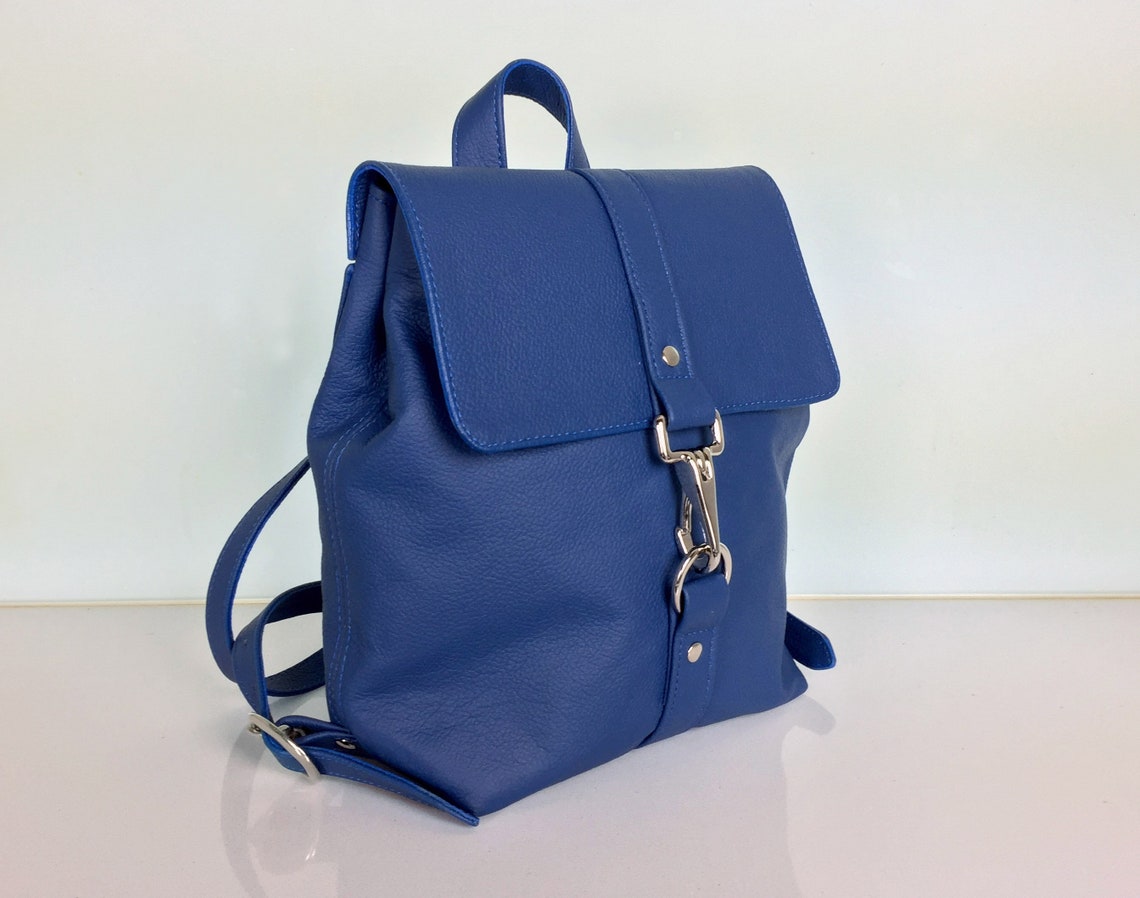 Handcrafted Small Royal Blue Leather Backpack Personalized Mini ...