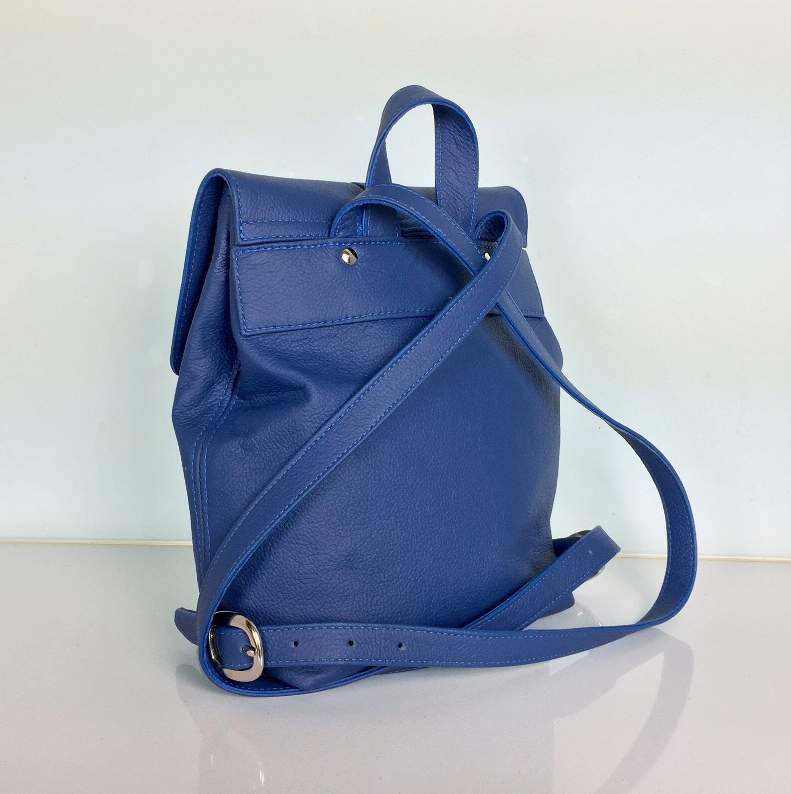 Handcrafted Small Royal Blue Leather Backpack Personalized Mini ...