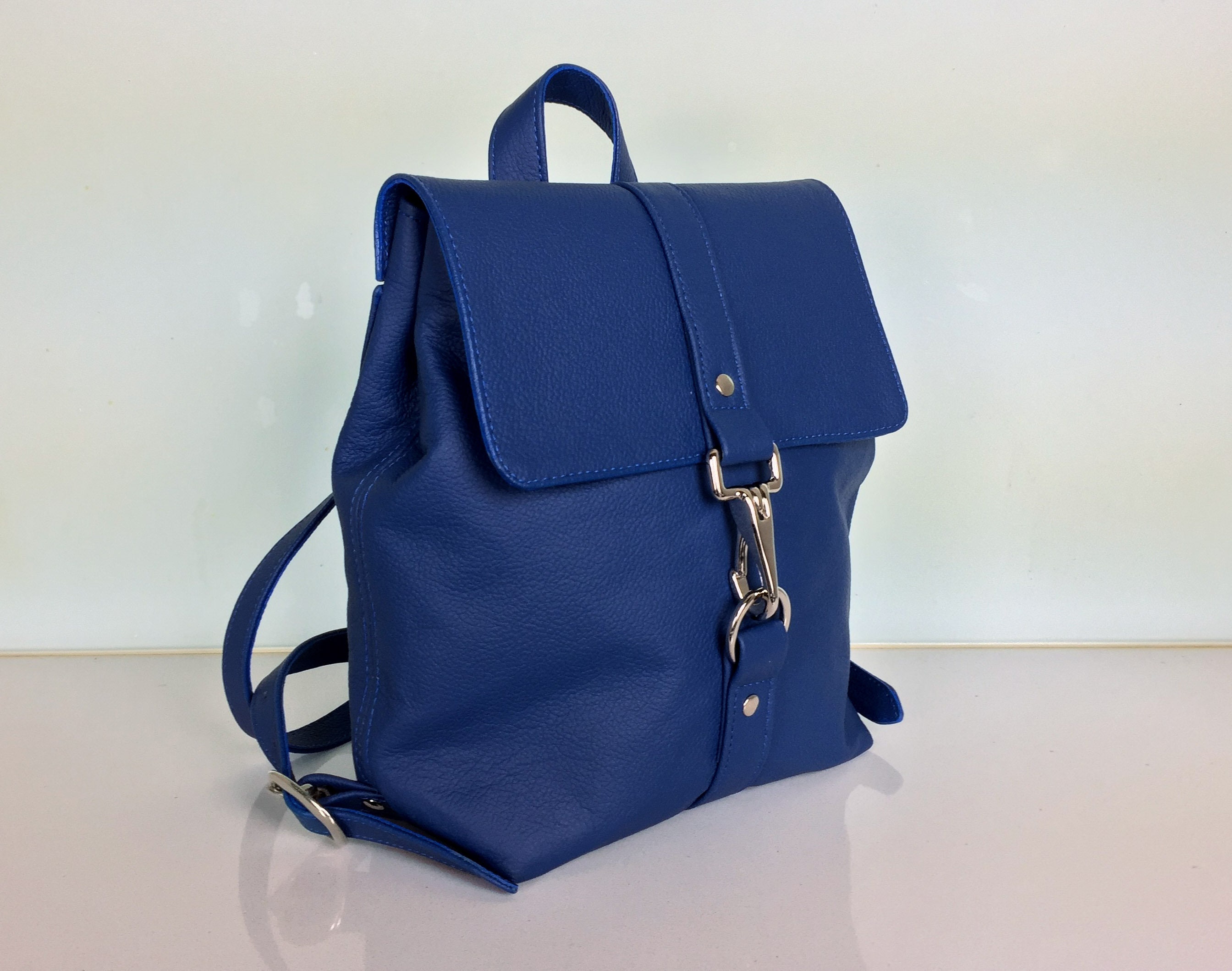 Handcrafted Small Royal Blue Leather Backpack Personalized | Etsy