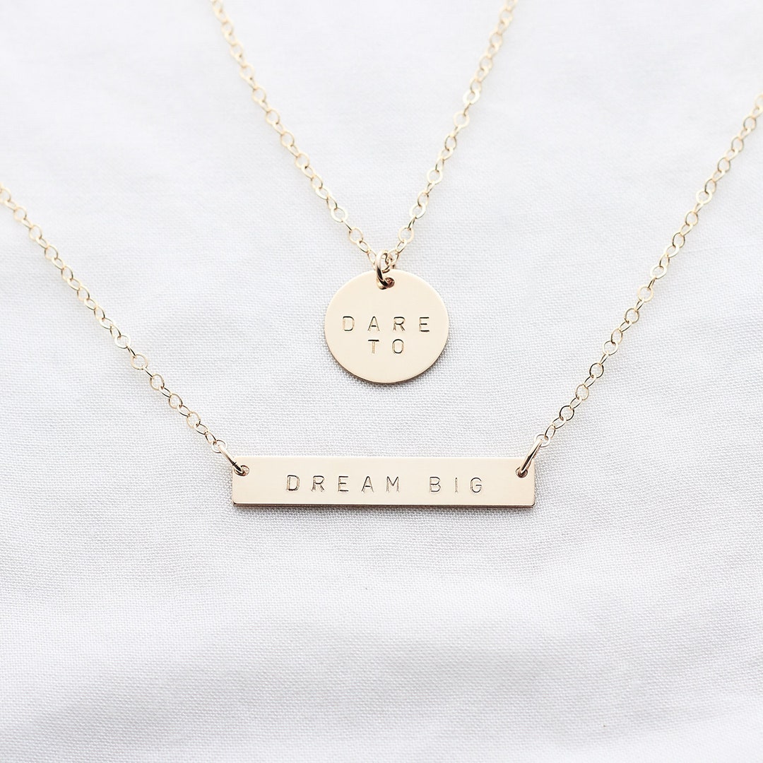 Personalised Necklace Set - Dare to Dream Big - Gold Bar Necklace ...
