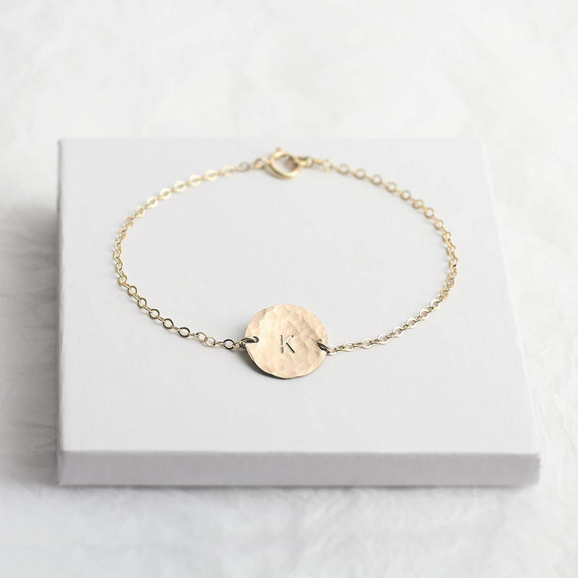 Hammered Disc Bracelet - Personalised Initial Bracelet - 14k Gold ...