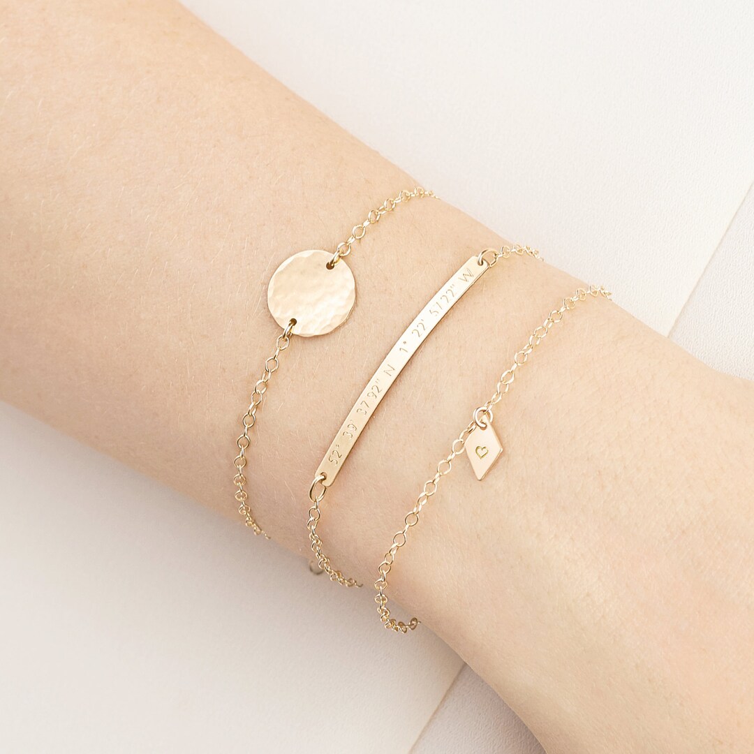 Personalised Gold Fill Stacking Bracelet Set - Skinny Bar Bracelet ...