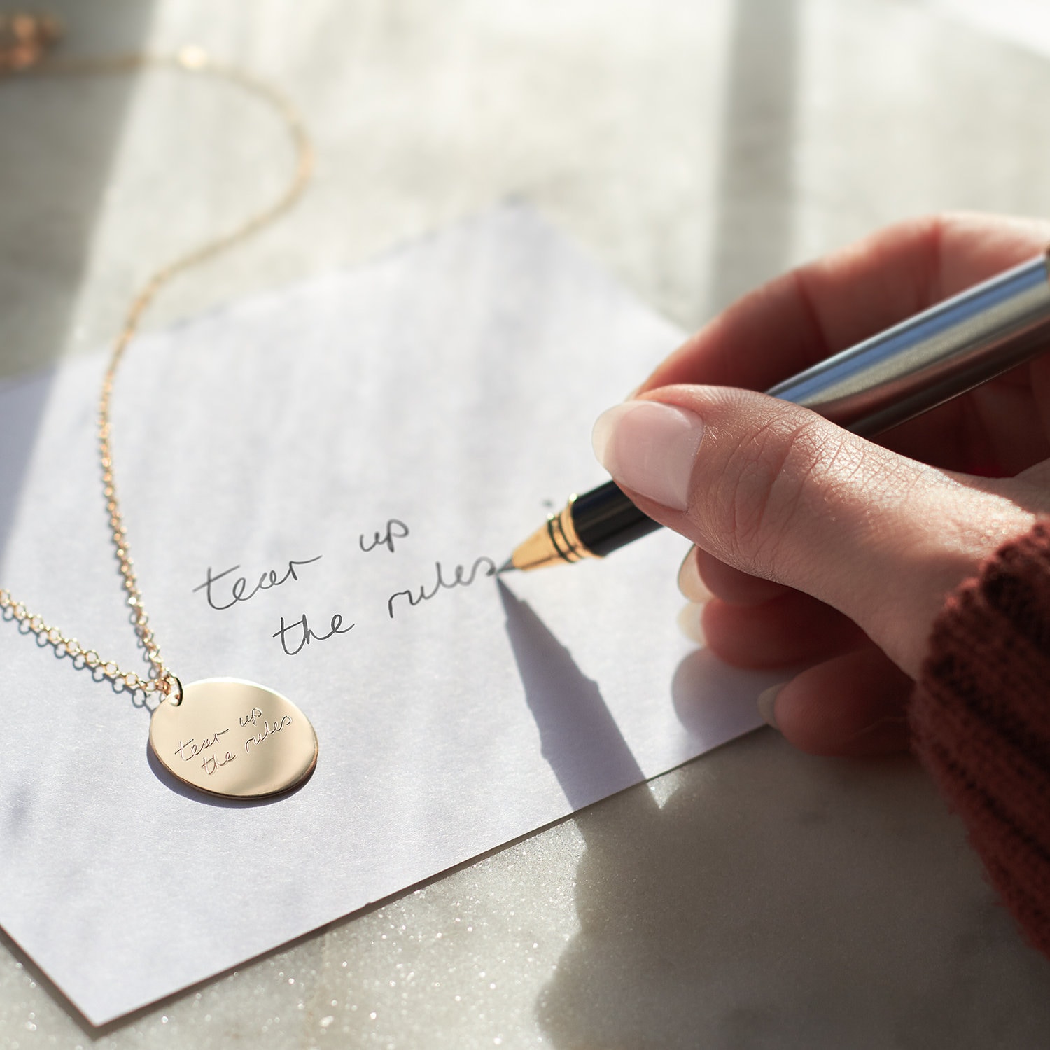 Handwritten Message Necklace - Engraved With Your Handwriting - 14k ...