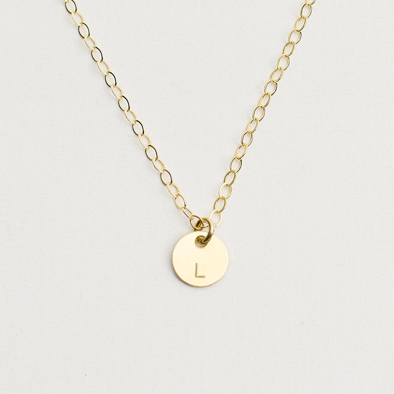 Dainty Initial Disc Necklace - Tiny Gold Disc Necklace - Personalised ...