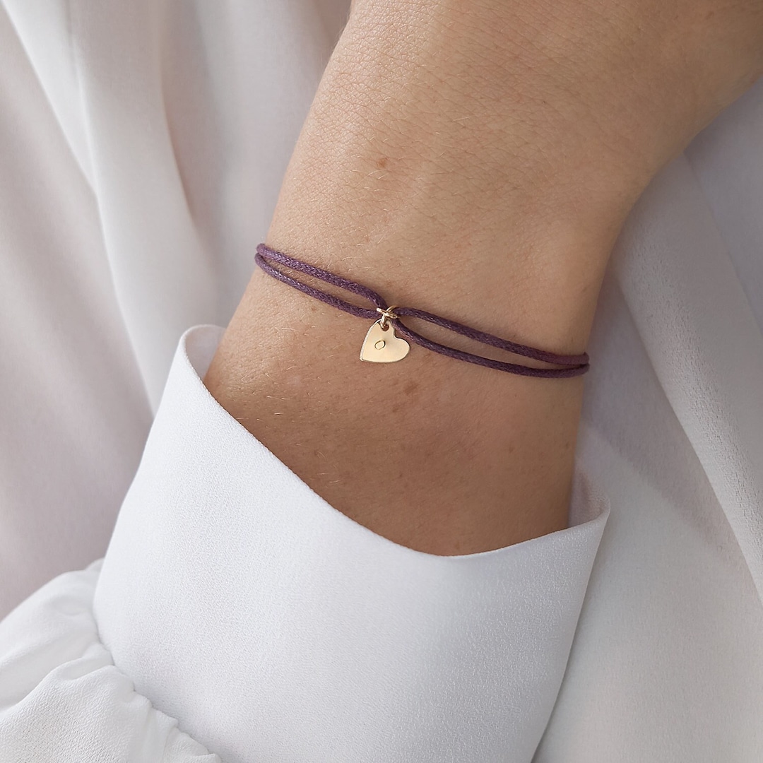 Personalised Tiny Heart Cord Bracelet - Gold or Silver Initial Bracelet ...