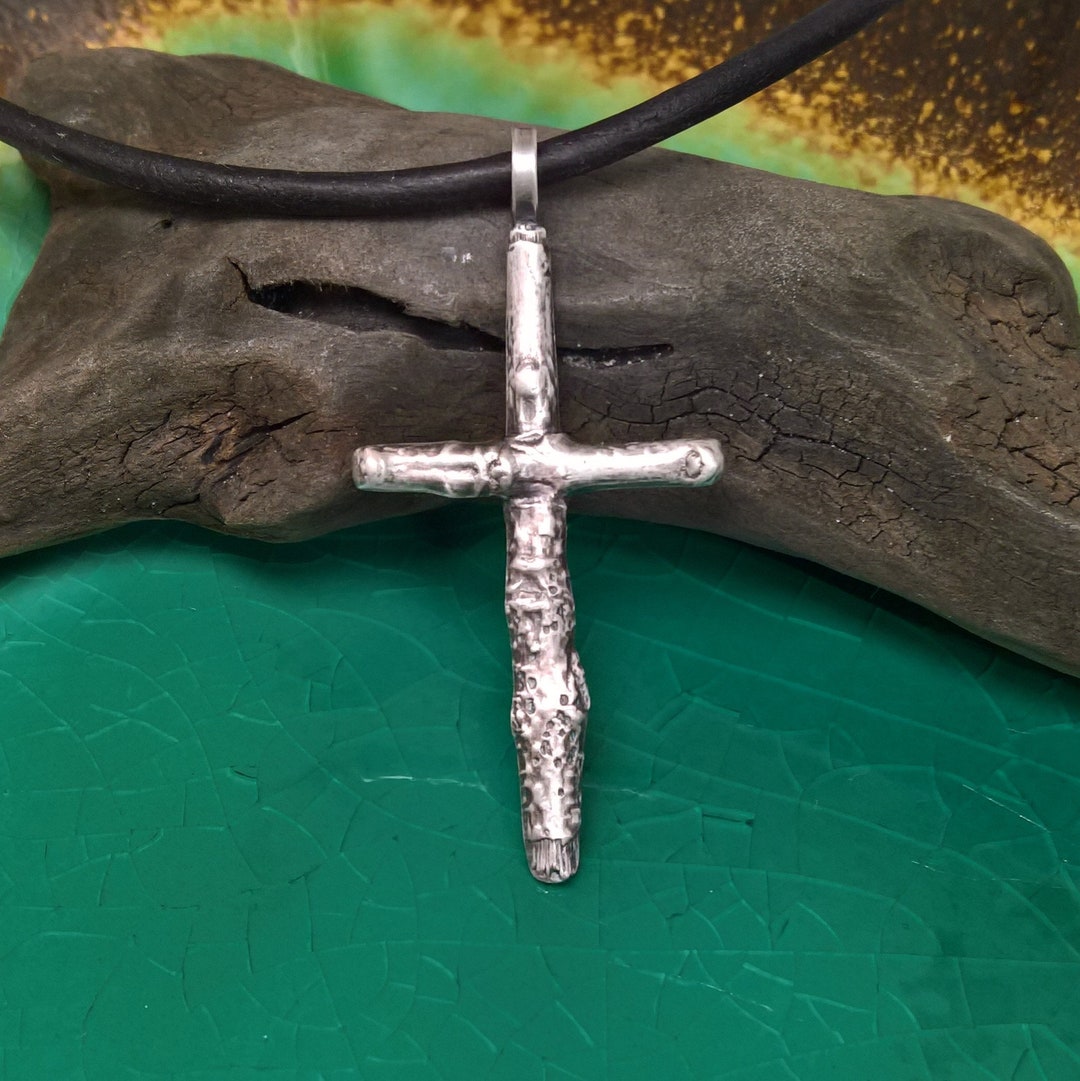 Sterling Silver Tree Branch Cross, Mens Cross Necklace, Rugged Cross ...