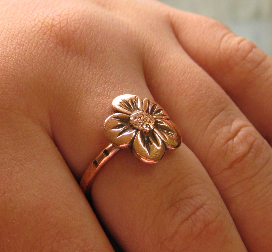 Flower Ring, Hand Sculpted Flower Ring, Copper Flower Ring, Sterling ...