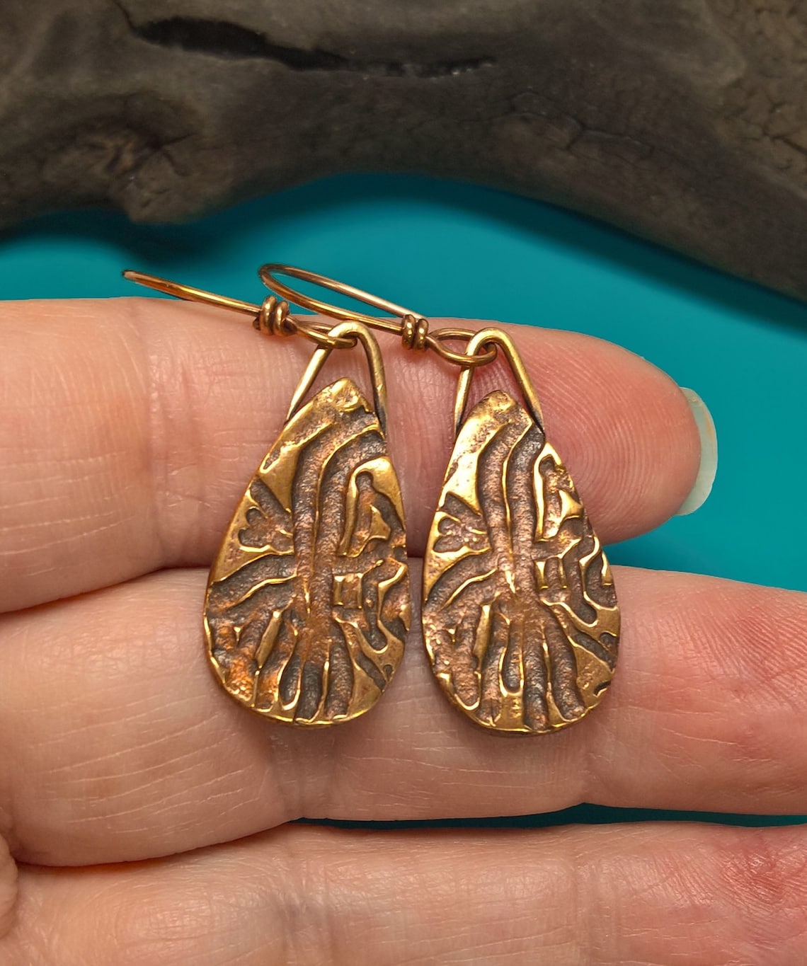 Bronze Nature Inspired Earrings Rustic Dangle Earrings - Etsy