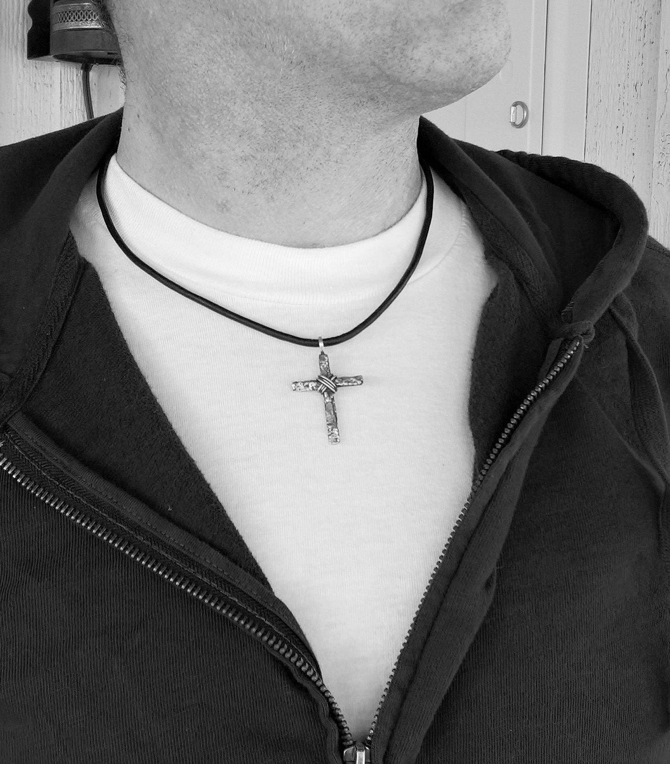 Mens Tree Bark Cross Sterling Silver Cross Mens Cross | Etsy