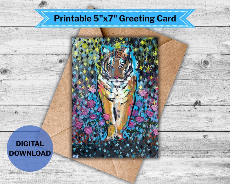 Tigress Strength Greeting Card – Printable 5x7” Card Featuring Original ...