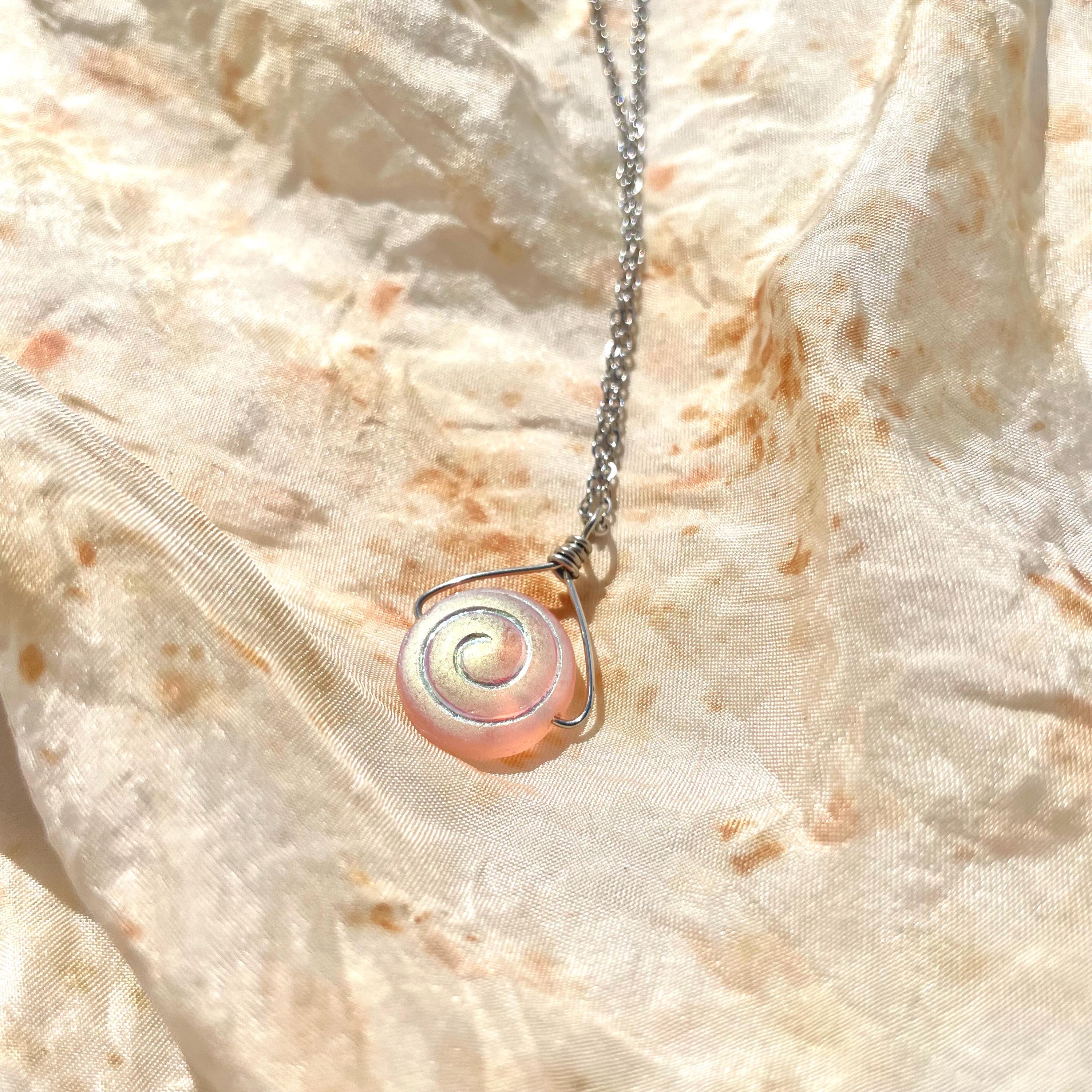 Swirly Fidget Necklace - Iridescent Glass Bead Stim Jewelry - Stainless ...