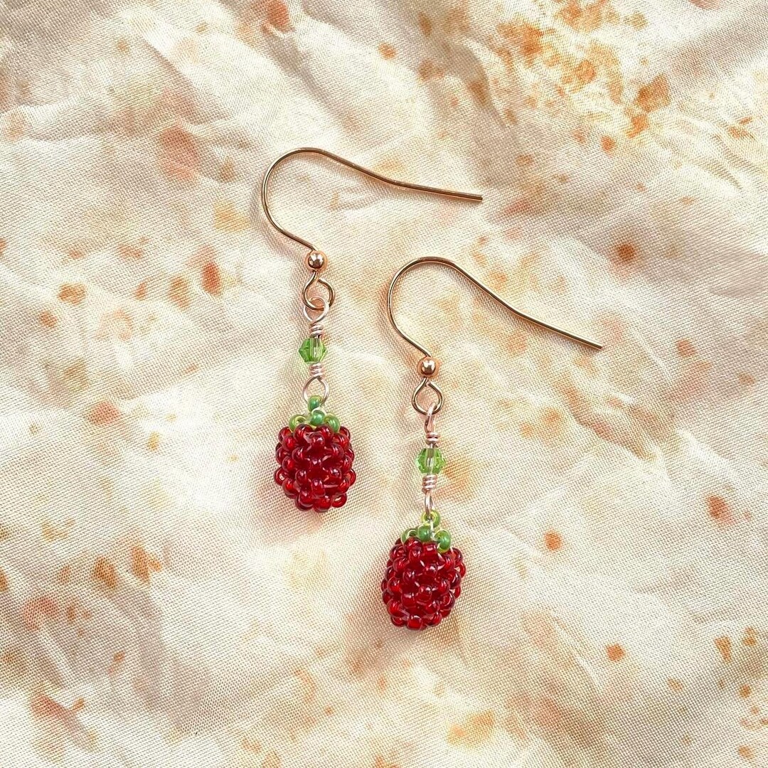 Mini Raspberry Earrings - Beaded Fairycore Fruit Earrings - Etsy