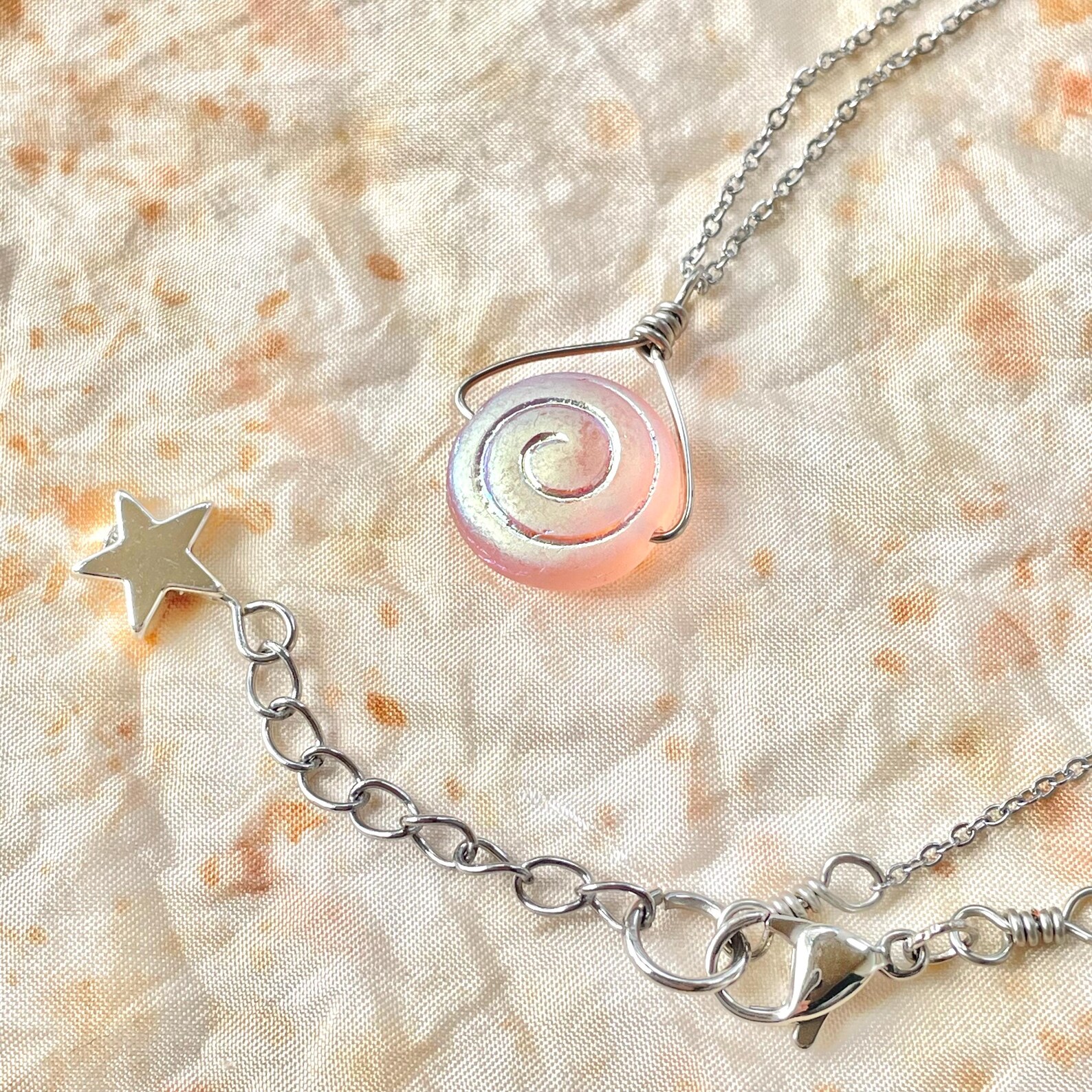 Swirly Fidget Necklace - Iridescent Glass Bead Stim Jewelry - Stainless ...