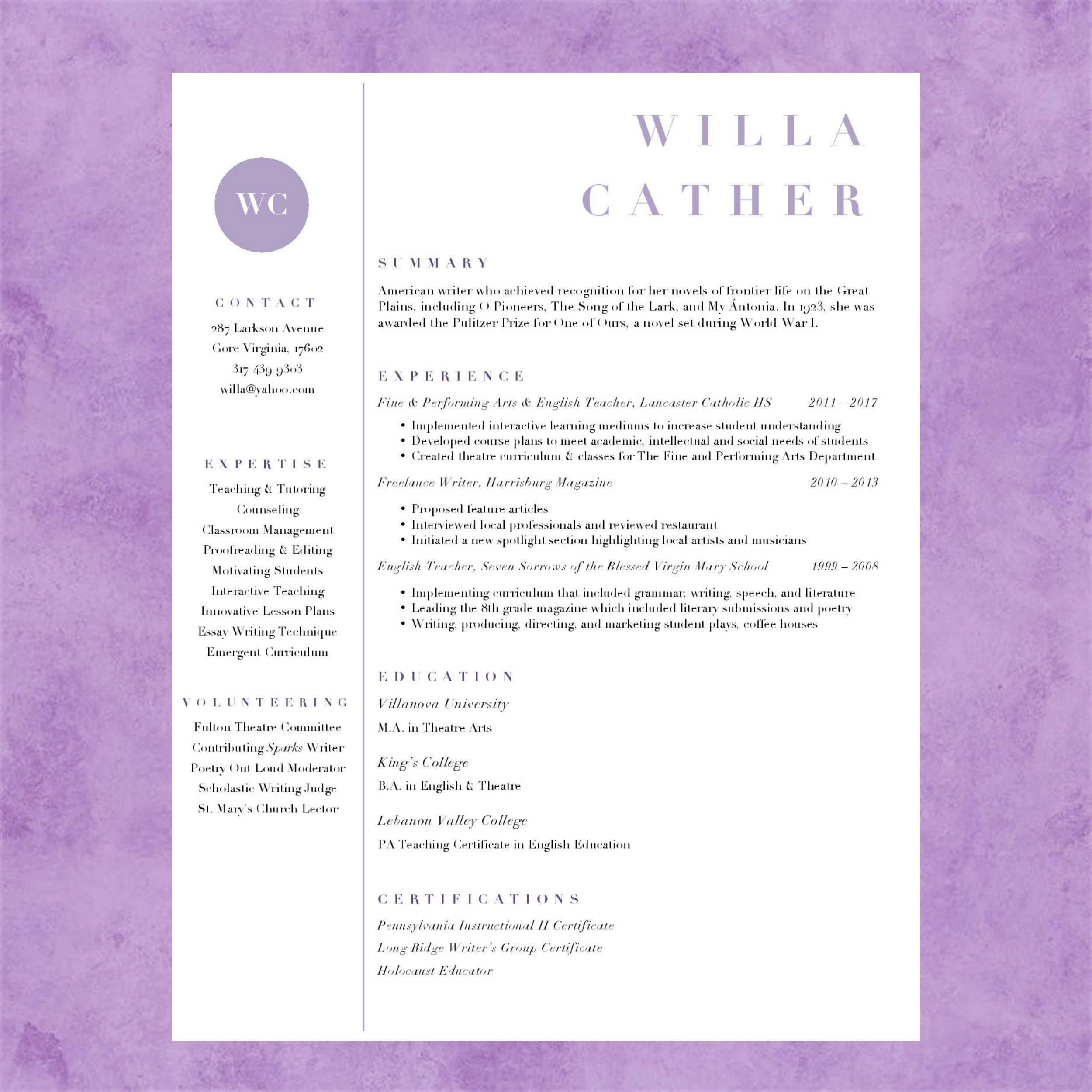 Lavender Resume & Cover Letter Template | Instant Download ...